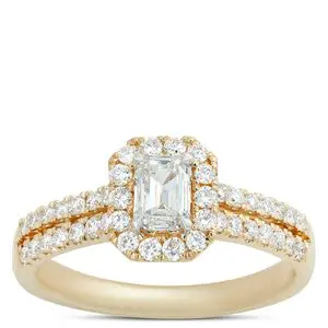 Benbridge Double Shank Emerald Cut Diamond Halo Ring - Clear