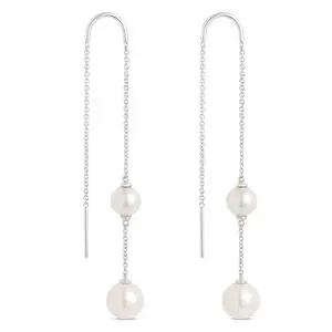 Benbridge Threader Double Pearl Earrings - White