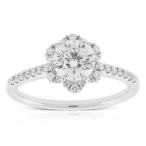 SIGNATURE Ben Bridge 18k White Gold Diamond Floral Halo Ring - Wg