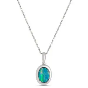 Benbridge Oval Opal Pendant In 14k White Gold - Green