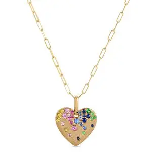 Benbridge Heart Shaped Confetti Tsavorite And Sapphire Pendant - Yg