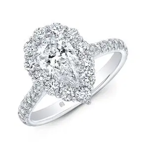 Rahaminov 18k White Gold Pear Shaped Halo Diamond Ring - Wg