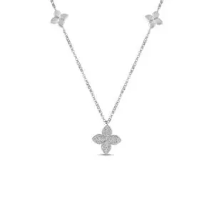 Roberto Coin 18k White Gold Diamond Flower Station Necklace - Wg