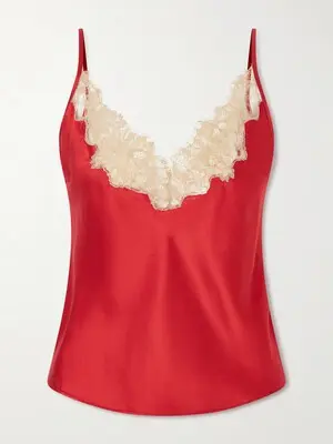 Kiki De Montparnasse Lace-trimmed Silk-satin Camisole - Red