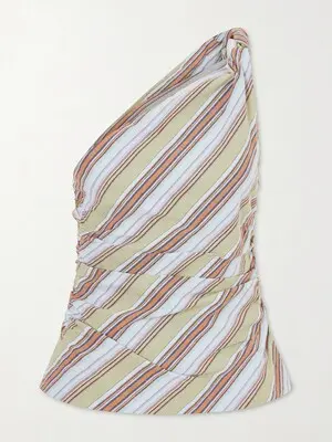 Faithfull The Brand Aurora One-shoulder Gathered Striped Top - Blue