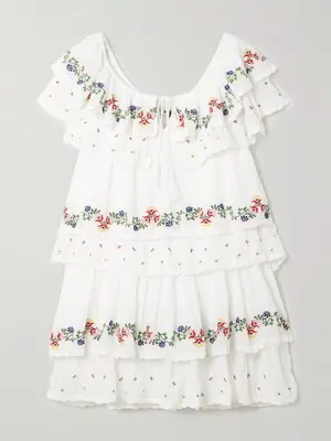 Rixo Leilani Tiered Embroidered Mini Dress