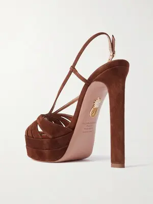 AQUAZZURA Aimée 130 Suede Platform Sandals - Brown