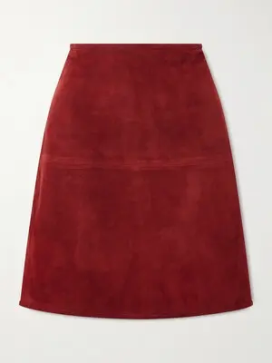Loulou De Saison Engel Paneled Suede Midi Skirt - Red
