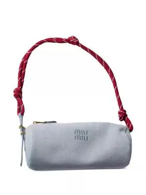 Miu Miu Embroidered Logo Gabardine Shoulder Bag - Grey