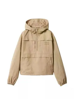 Miu Miu Oversized Half-zip Jacket With Drawstring Hood - Neutrals