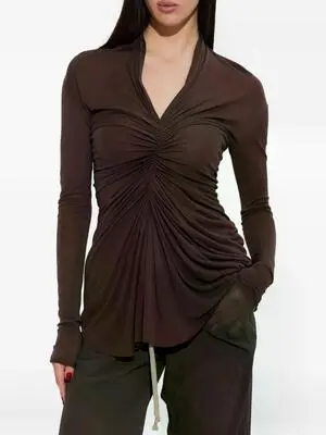 Rick Owens Draped V-neck Top - Brown