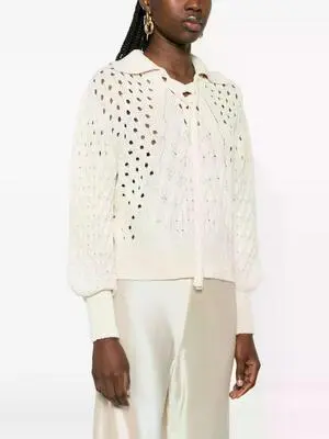 TWINSET Stretch Knit Lace-up Sweater With Polo Collar