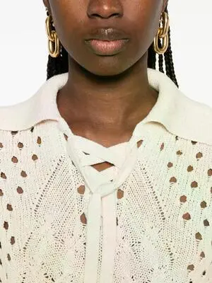 TWINSET Stretch Knit Lace-up Sweater With Polo Collar