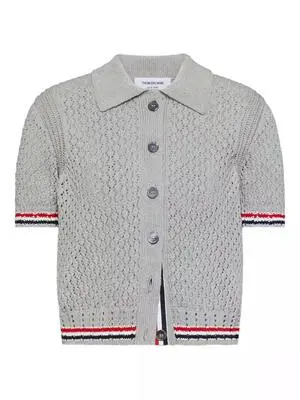Thom Browne Hector Pointelle Short Sleeve Cardigan - Grey