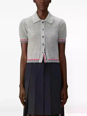 Thom Browne Hector Pointelle Short Sleeve Cardigan - Grey
