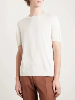LARDINI Short-sleeve Silk Sweater - Neutrals