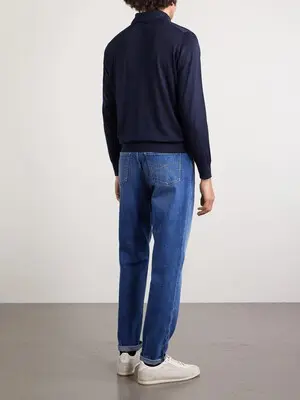 Brunello Cucinelli Silk And Cotton-blend Polo Shirt - Blue
