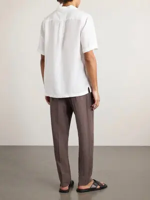 Altea Mattia Straight-leg Linen Trousers - Brown