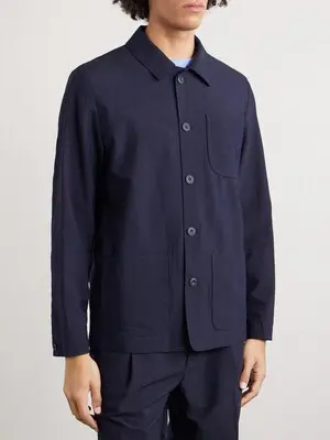 Altea Virgin Wool-blend Seersucker Overshirt - Blue