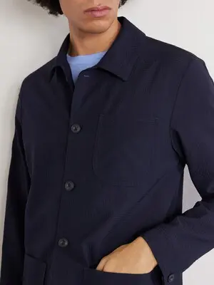 Altea Virgin Wool-blend Seersucker Overshirt - Blue