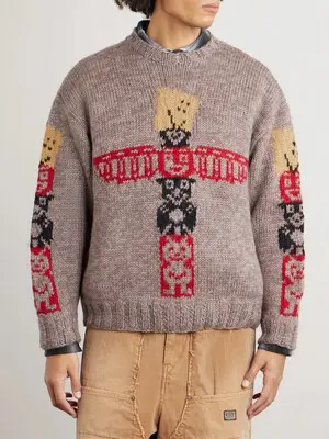 Kapital Peckish Totem Pole Intarsia Wool Sweater - Gray