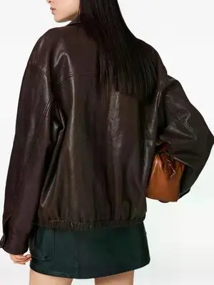 Miu Miu Textured Goat Skin Blouson Jacket - Brown