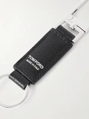 TOM FORD Silver-tone Leather Keychain