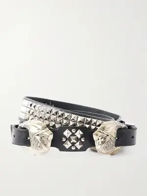Enfants Riches Déprimés 3.8cm Double Eagle Studded Leather Belt - Black