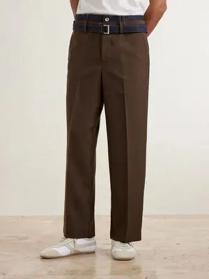 Sacai Straight-leg Denim-trimmed Woven Trousers - Brown