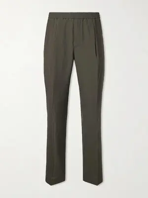 Altea Straight-leg Pleated Wool-blend Seersucker Trousers