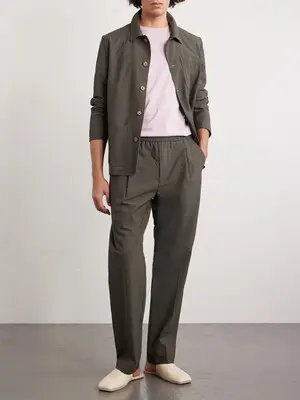 Altea Straight-leg Pleated Wool-blend Seersucker Trousers