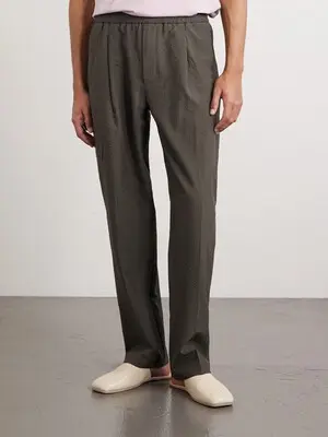 Altea Straight-leg Pleated Wool-blend Seersucker Trousers