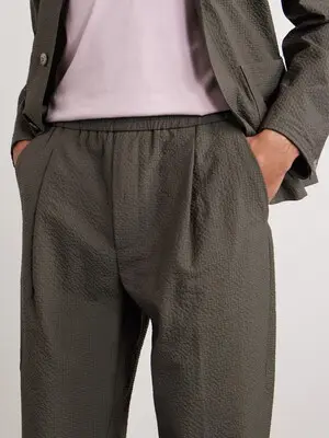 Altea Straight-leg Pleated Wool-blend Seersucker Trousers