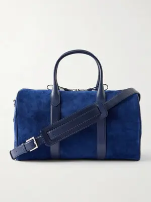 TOM FORD Leather-trimmed Suede Duffle Bag - Blue
