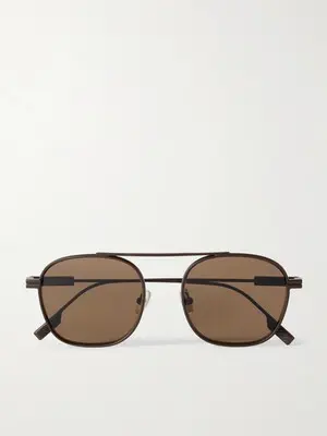 Zegna Round-frame Metal Sunglasses - Brown