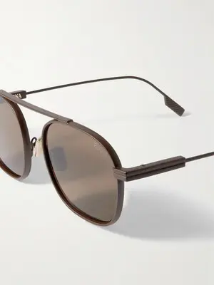 Zegna Round-frame Metal Sunglasses