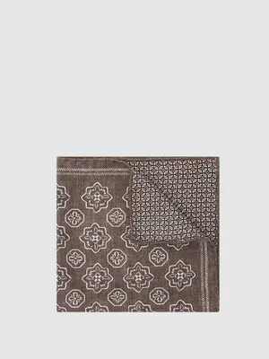 REISS Gian Silk Floral-medallion Pocket Square - Chocolate Brown