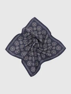 REISS Gian Silk Floral-medallion Pocket Square - Navy