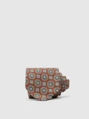 REISS Alessio Floral-medallion Print Tie - Burnt Orange