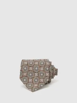 REISS Alessio Floral-medallion Print Tie - Dark Brown