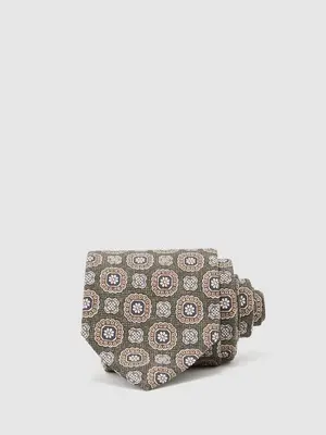 REISS Alessio Floral-medallion Print Tie - Light Sage Green