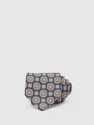 REISS Alessio Floral-medallion Print Tie - Navy