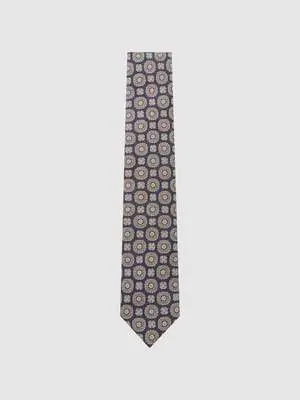 REISS Alessio Floral-medallion Print Tie - Navy