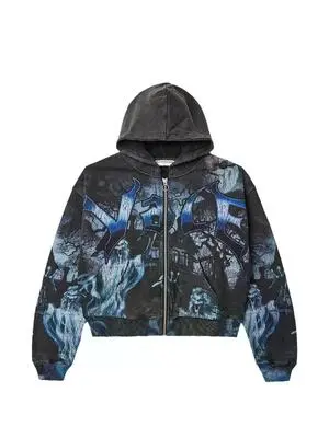 VALE FOREVER Graphic Print Zip-up Hoodie - Black