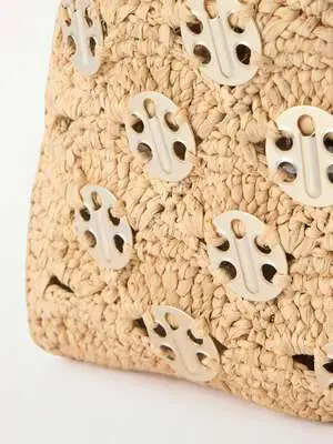 Rabanne Leather-trimmed Studded Raffia Shoulder Bag