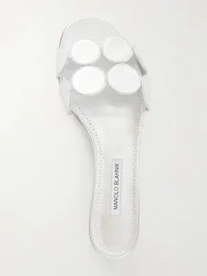 Manolo Blahnik Haribalmu 10 Metallic Leather Slides - Silver