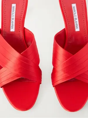 Manolo Blahnik Viera 50 Satin Mules - Red