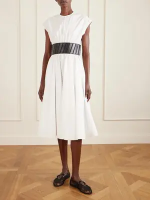 Alaïa Belted Cotton-poplin Midi Dress - White
