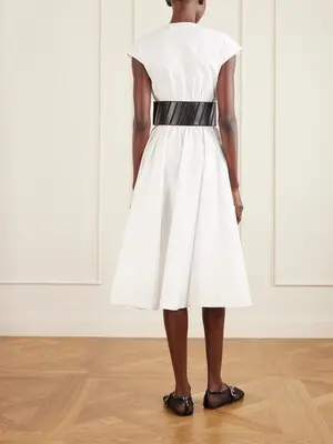 Alaïa Belted Cotton-poplin Midi Dress - White