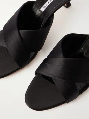 Manolo Blahnik Viera 50 Satin Mules - Black